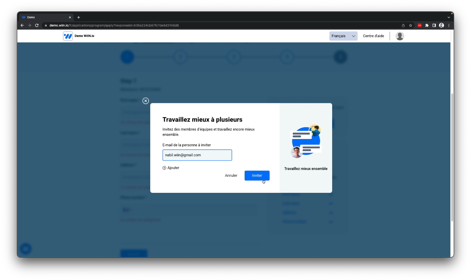 Inviter un membre dans son équipe