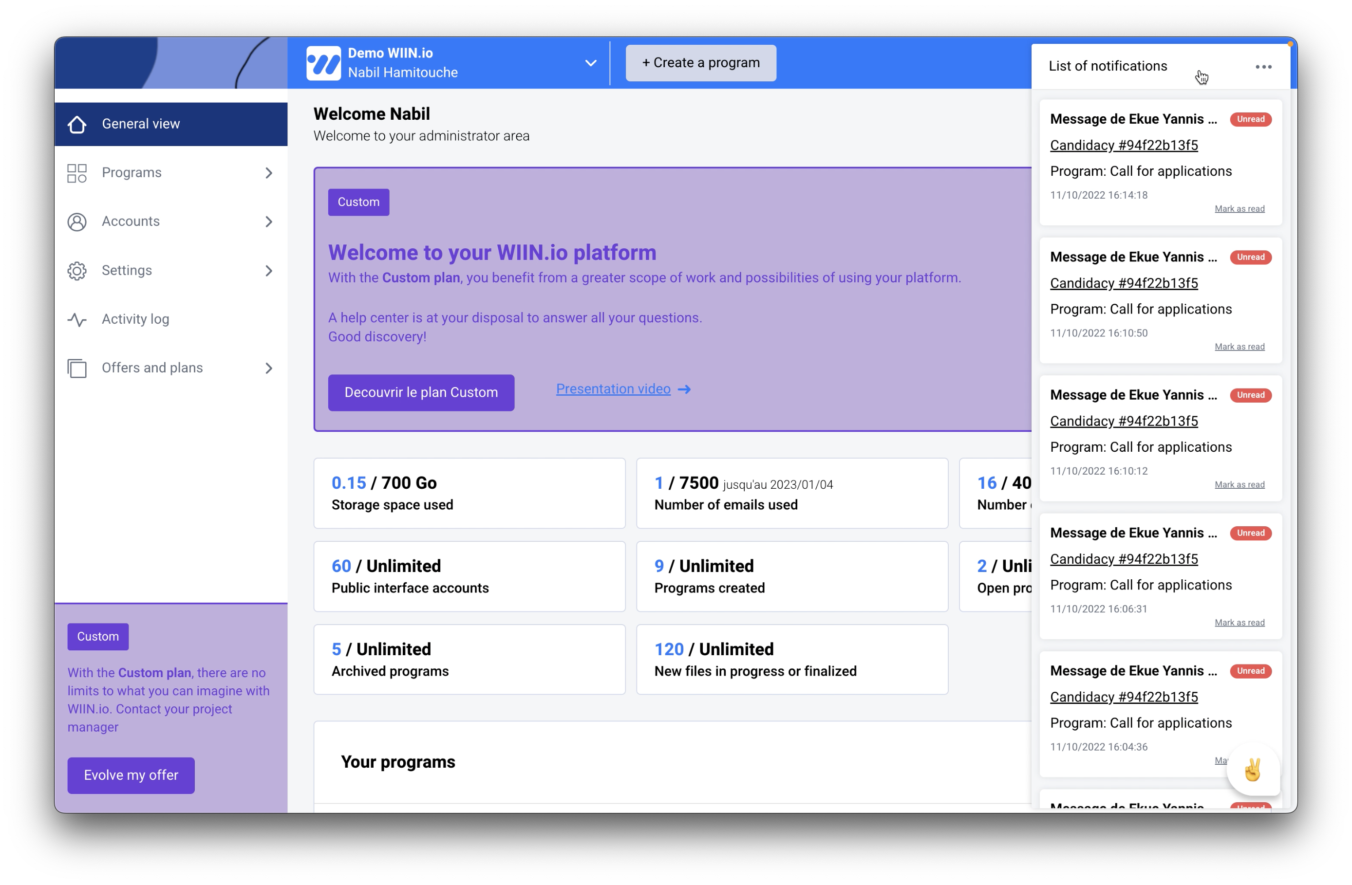 Administrator interface